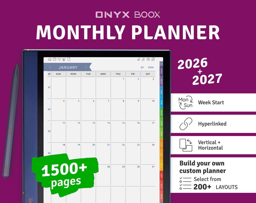 2026 + 2027 Boox Note Air Digital Planner: Monthly, Weekly, Daily (PDF ...