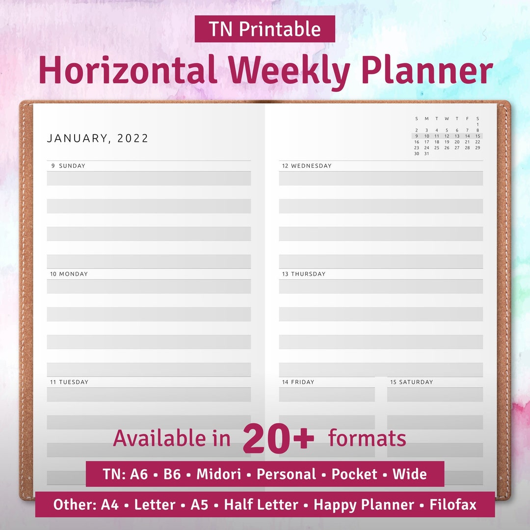 TN Weekly Planner Template, Two Page Horizontal Layout, Week on 2 Pages ...