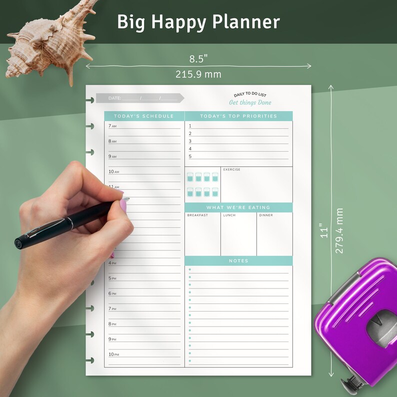 Daily Hourly Schedule for Happy Planner Classic, Big, Mini, Printable ...