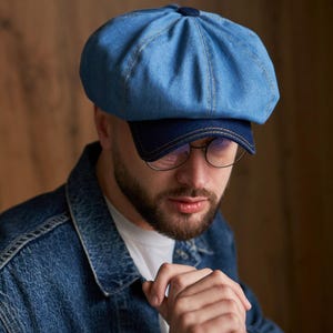 Trendy Denim Color Mix Cap,denim Men's Newsboy Hat,gift for Bf,blue ...