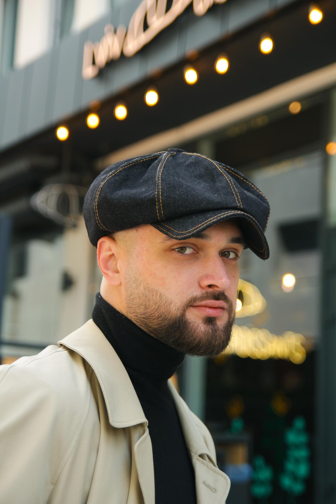 Mod Spring Denim Hat,black Denim Cap for Men,black Mens Newsboy Cap ...