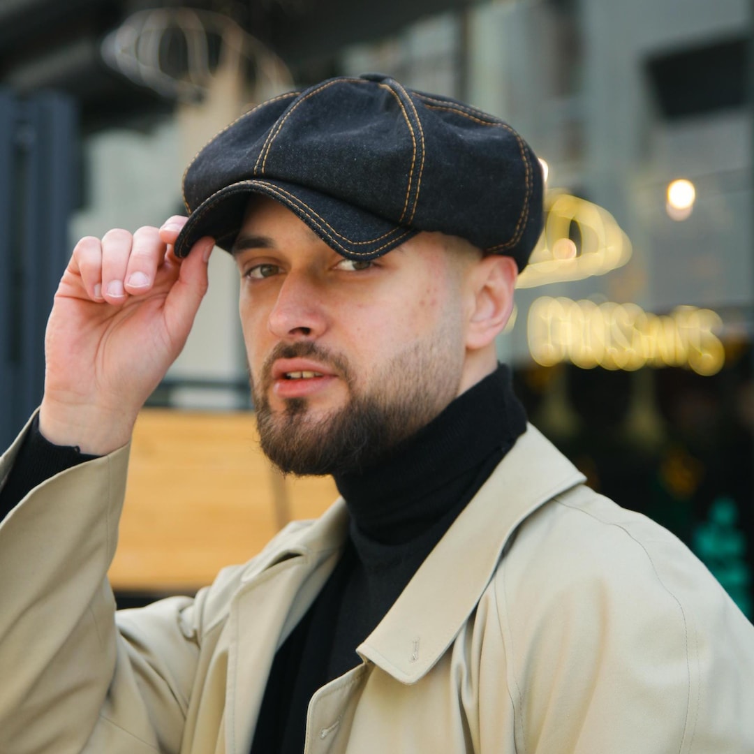 Black Denim Newsboy Cap,black 8-panel Cap,peaky Blinders Hat,denim ...