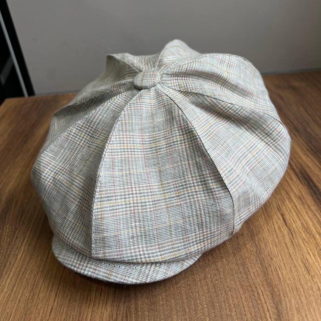 Grey Gavroche Linen Cap,oversized Newsboy Cap,grey With Coloured ...