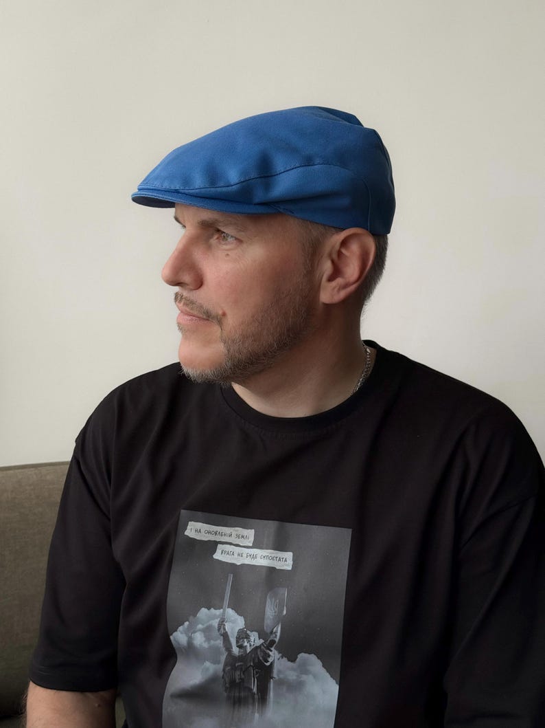 Blue Summer Cotton Flat Cap,cotton Newsboy Cap,blue Flat Cap,handmade ...