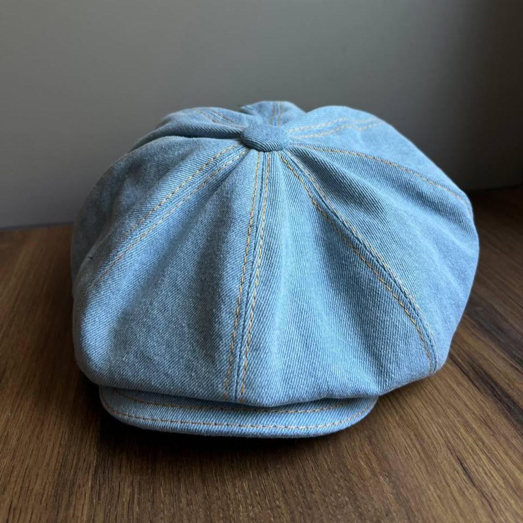 Light Blue Newsboy Cap,denim Applejack Cap,spring-summer 8-panels Denim ...