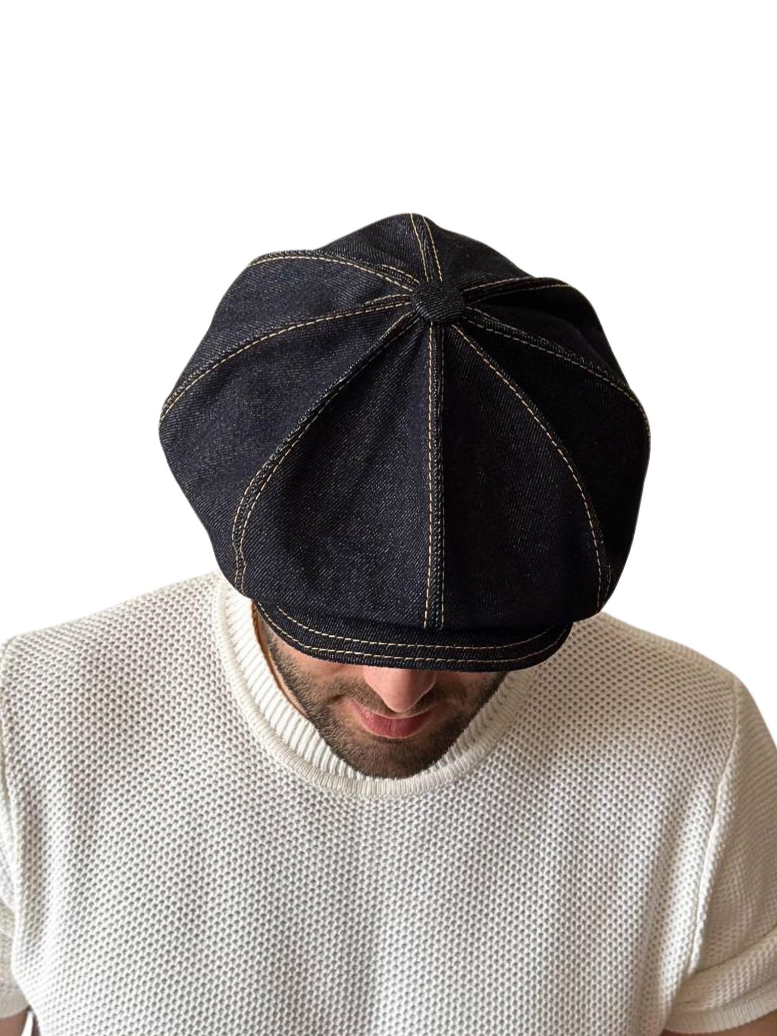 Blue Newsboy Cap,denim 8-panels Hat Men,dark Blue Applejack Cap,peaky ...
