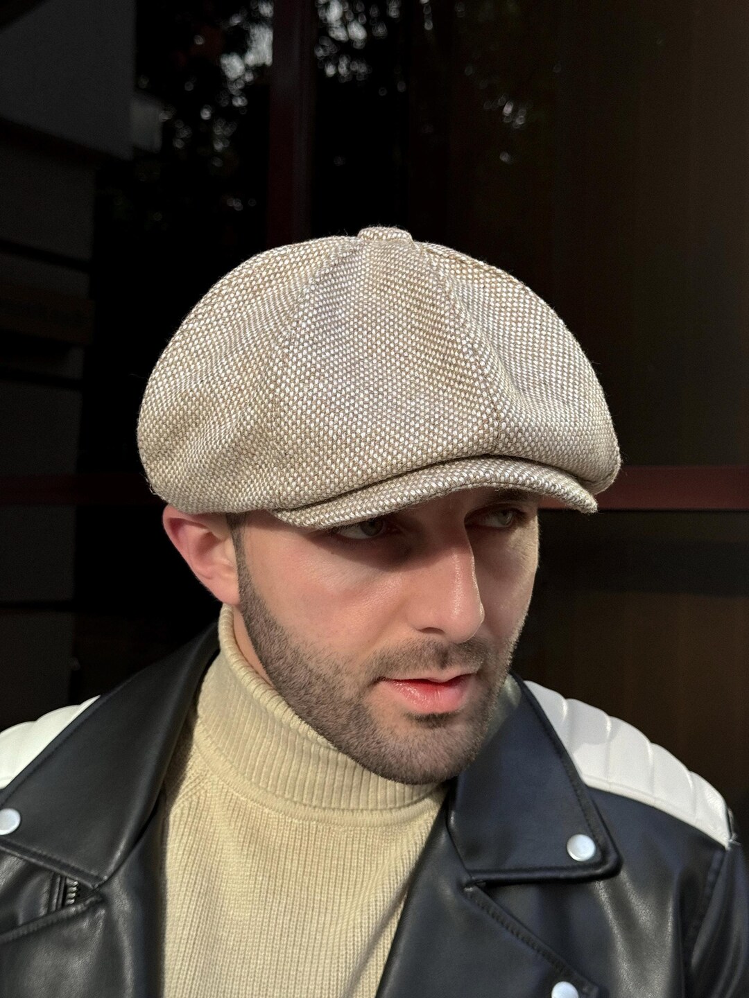 Autumn Beige-white Tweed Cap,beige Mens Newsboy Cap,trendy Tweed ...