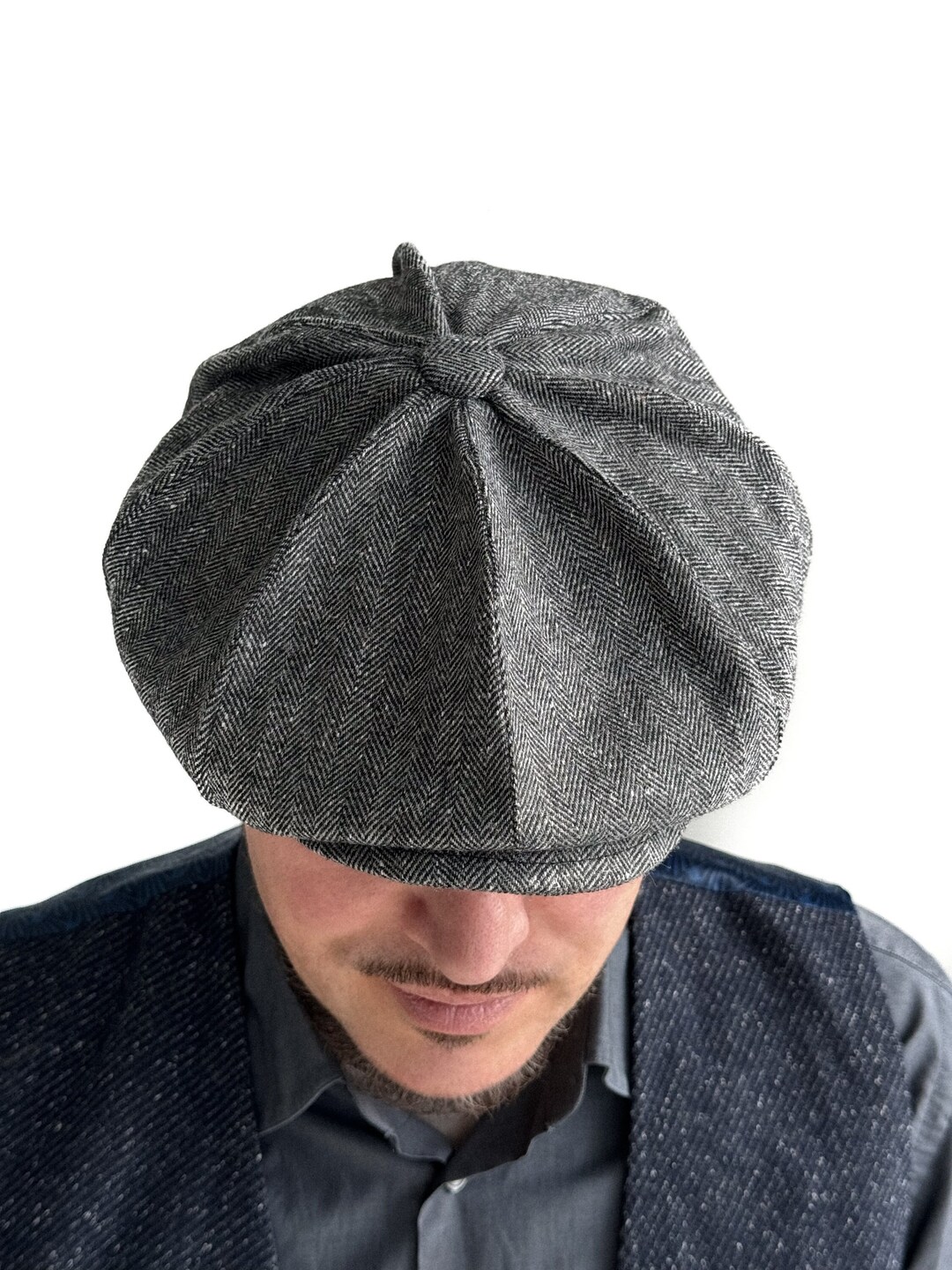 Tommy Shelby's Cap,grey-black Herringbone Wool Hat,men's Newsboy Hat ...
