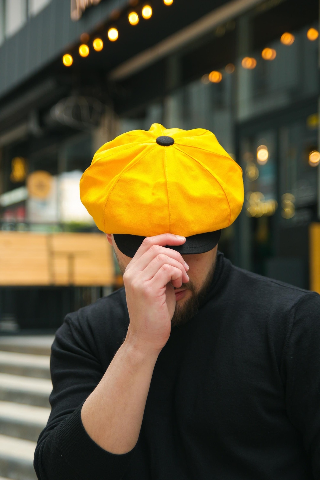 Yellow-black Linen Cap,vibrant Summer Cap Men\women,yellow Linen ...