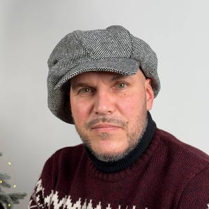 Oversized Black-white Tweed Cap,newsboy Tweed Cap Men,big Gavroche Hat ...