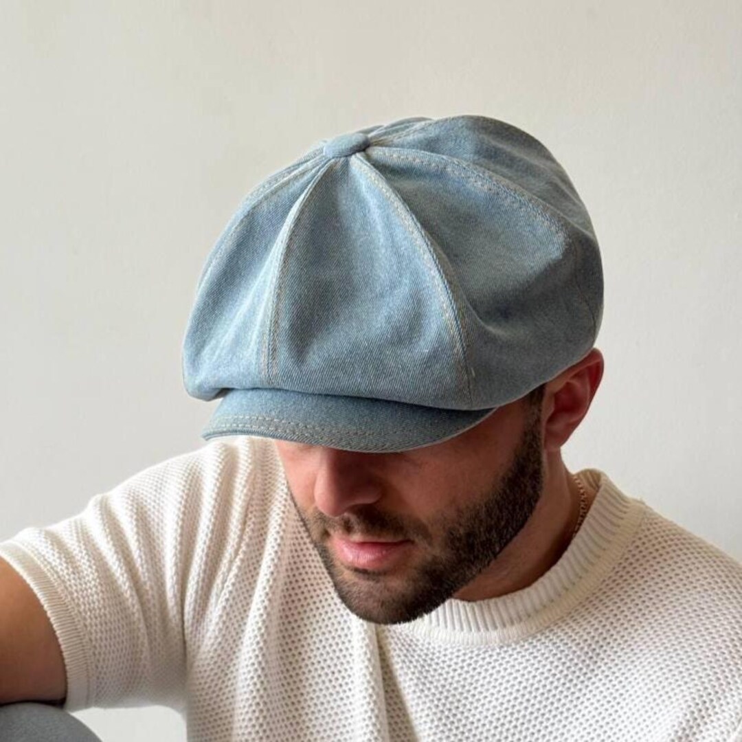 Light Blue Denim Cap,blue Mens Newsboy Cap,spring-summer 8-panels Denim ...