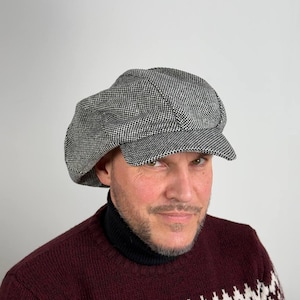 Oversized Black-white Tweed Cap,newsboy Tweed Cap,big Gavroche Hat ...