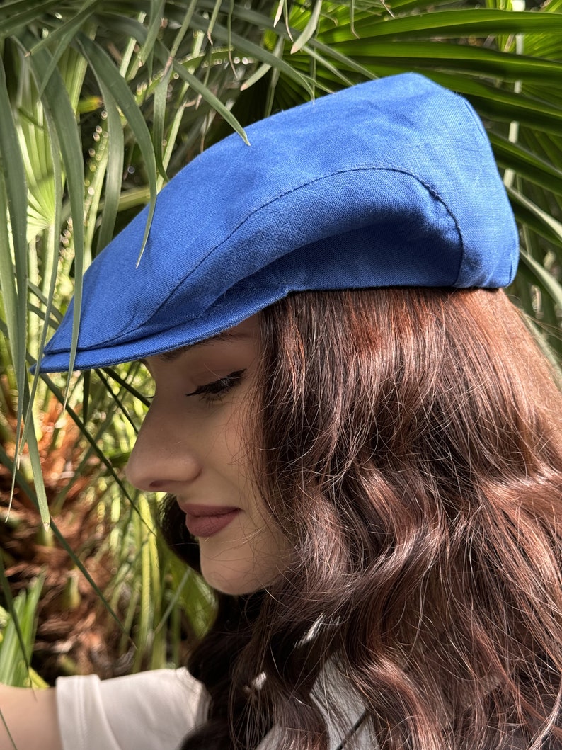 Blue Summer Cotton Flat Cap,cotton Newsboy Cap,blue Flat Cap,handmade ...