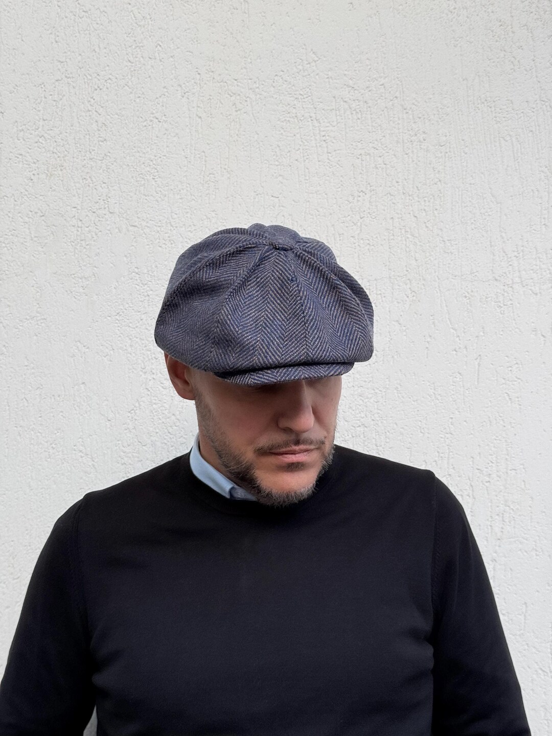 Trendy Herringbone Applejack Hat,blue-brown 8-panel Cap,autuwn Wool ...