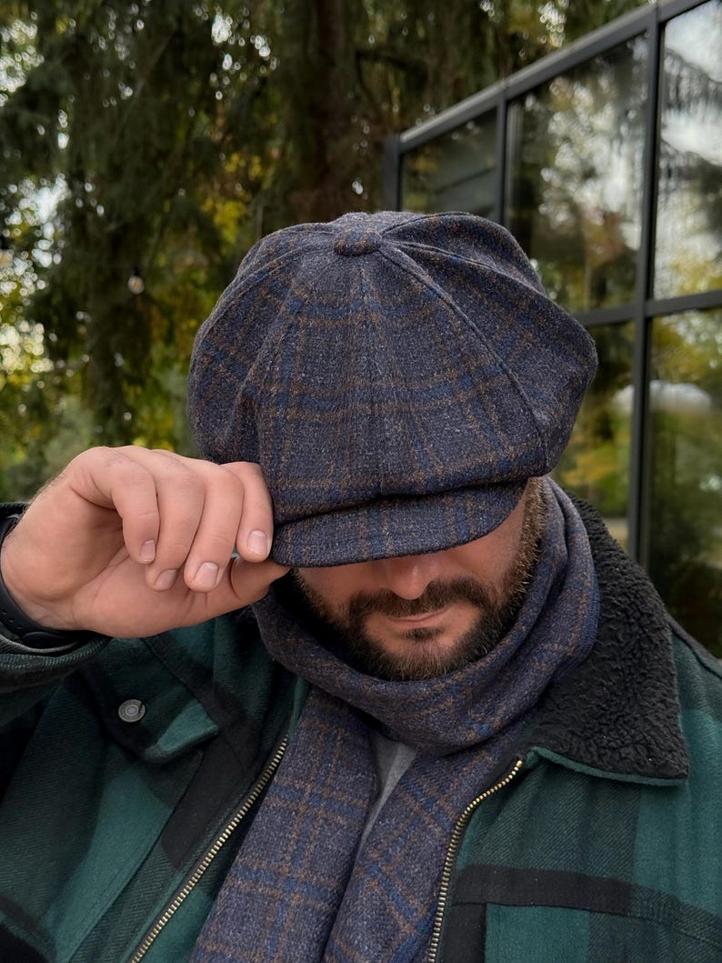 Blue-brown Newsboy Cap,wool Applejack Hat,peaky Blinders Hat,blue-brown ...