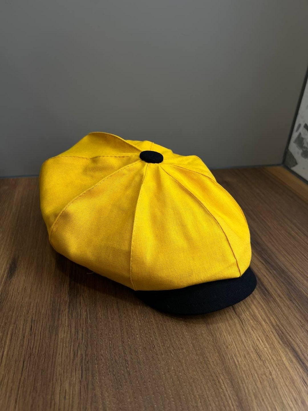 Yellow-black Summer Linen Cap,mod Colorful Applejack Hat,sun Yellow ...