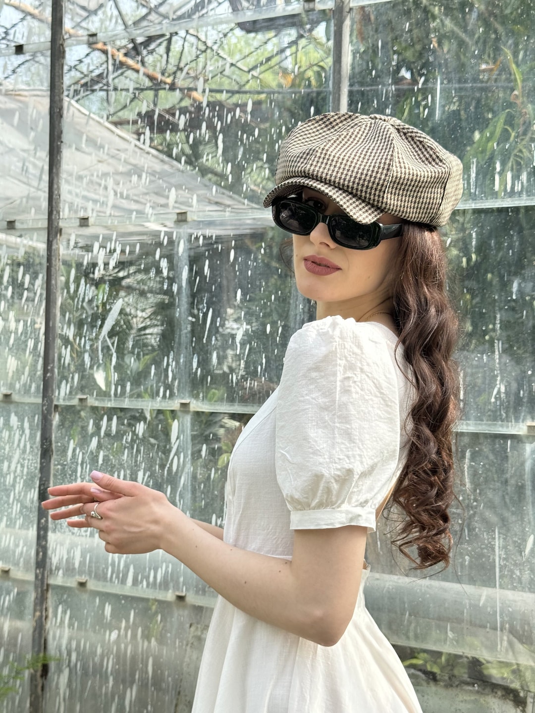 Big Volume Beige-brown Cap,mod Gavroche Hat for Women,beige Goose Foot ...