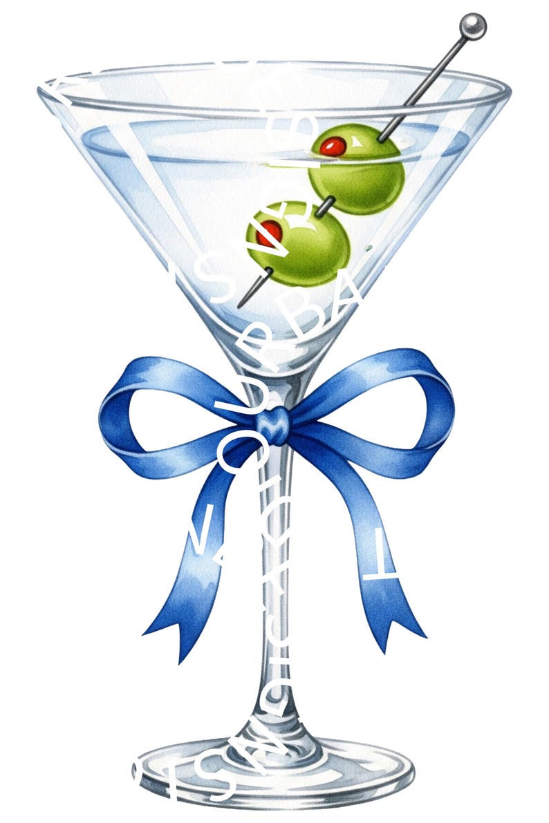 Watercolor Martini Glass Clipart: Pink Bow, Olive (digital Download) - Etsy