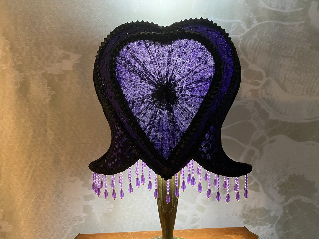 Heart Shaped Victorian Lampshade Purple and Black Gift for Gothic Moody ...