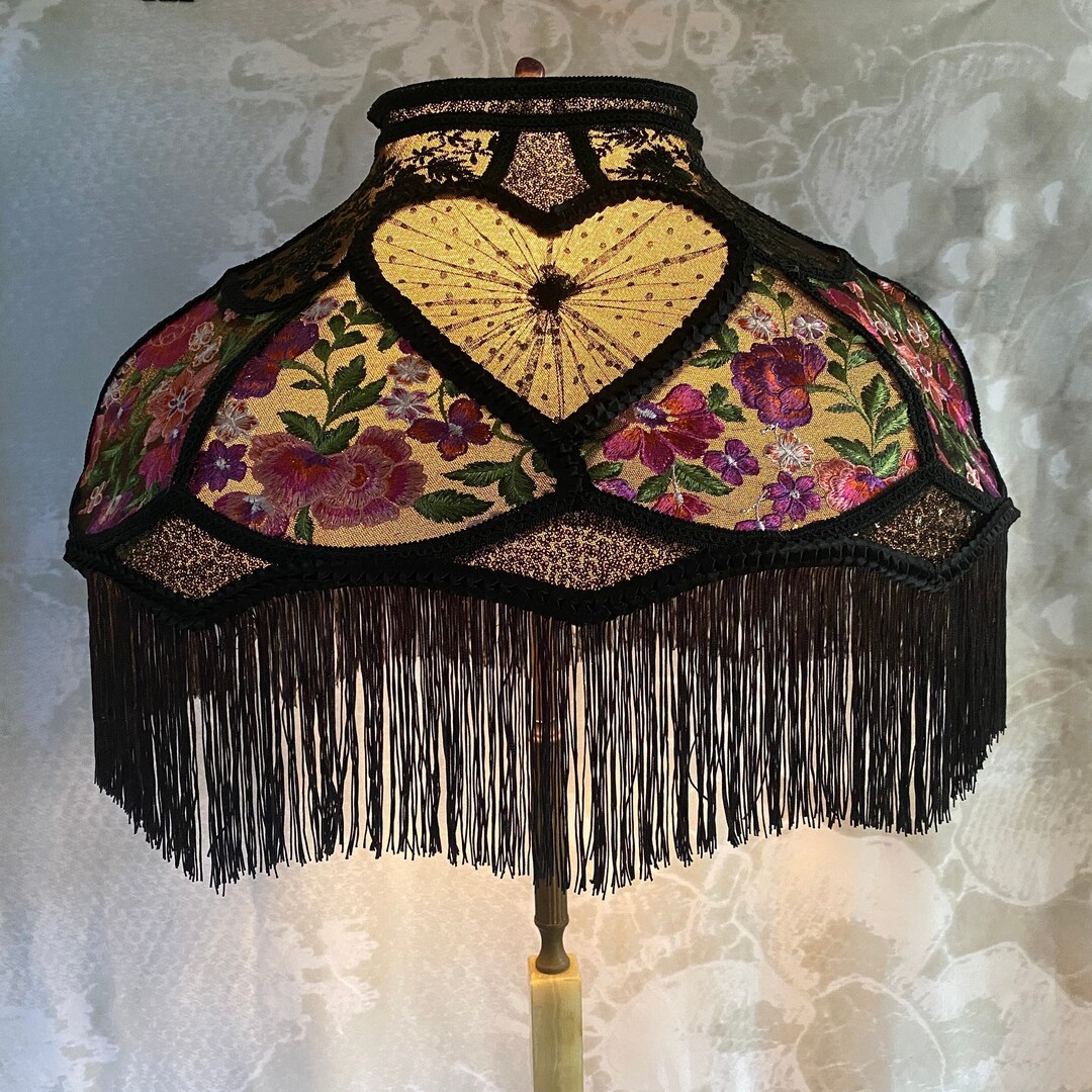 Black Victorian Goth Lace Lampshade With Fringe, Beaded Floor Shade W ...