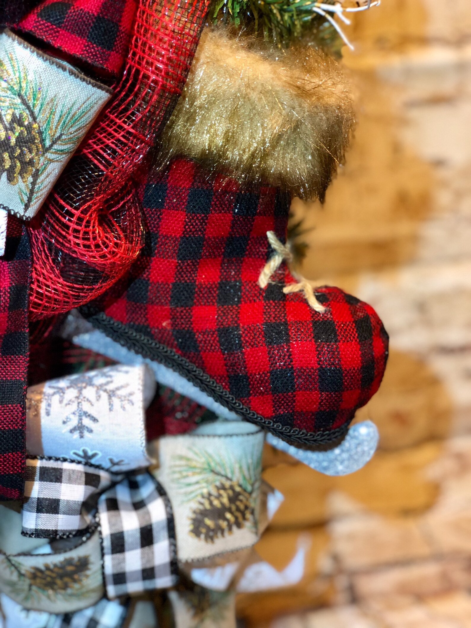 Winter Ice Skate Swag Christmas Swag Buffalo Plaid Holiday | Etsy