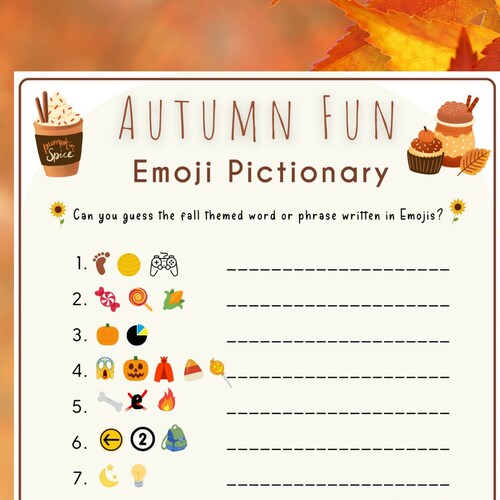Fall Emoji Pictionary Game Printable Fun Autumn Games Emoji - Etsy ...