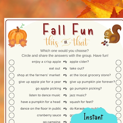 Fall This or That Game Printable Autumn Party Game Fall - Etsy