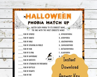Halloween Phobia Match up Game Halloween Trivia Halloween - Etsy
