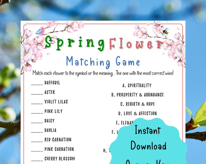 Spring Flower Matching Printable Game Fun Spring Party Games - Etsy