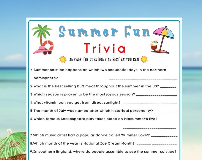 Summer Fun Trivia Game Summertime Game Summer Party Game - Etsy
