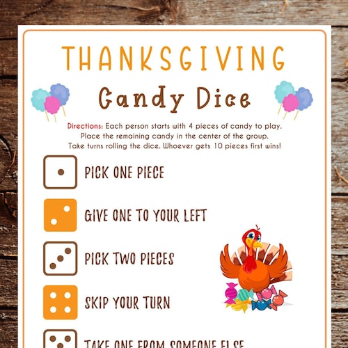 Thanksgiving Games Thanksgiving Candy Dice Game Thanksgiving - Etsy