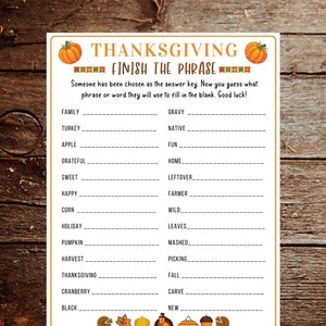 Thanksgiving Party Game Printable Thanksgiving Game for Kids Adults ...