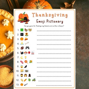 Thanksgiving Emoji Pictionary Game, Turkey Day, Printable Game ...