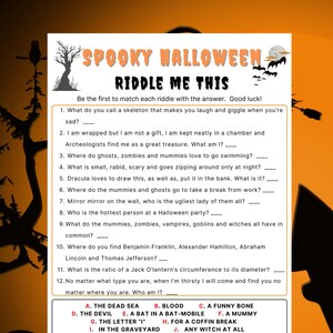Halloween Riddle Me This Trivia Game Fun Halloween Game Printable Scary ...