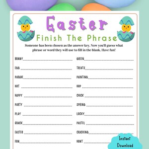 Easter Finish the Phrase Game Easter Game for Kids & Adults Easter Fun ...