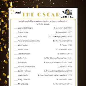Oscars Winner Match Up Game The Oscar Goes To Game The | Etsy