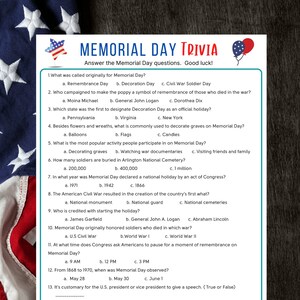 Memorial Day Trivia Game Bundle for Kids & Adults | Memorial Day Party ...