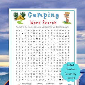 Camping Word Search Game Fun Printable Camping Words Campsite Game ...