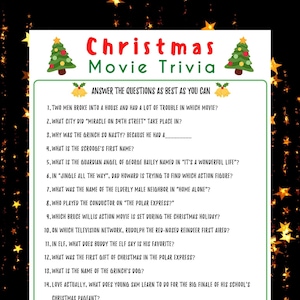 Christmas Game Movie Trivia Holiday Party Game Christmas Printable Game ...
