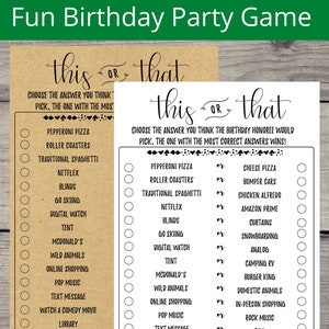 Adult Birthday Party Games, This or That, Birthday Game, 20th, 25th ...