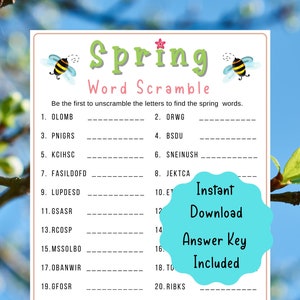Spring Word Scramble Printable Game Fun Spring Party Games Spring ...