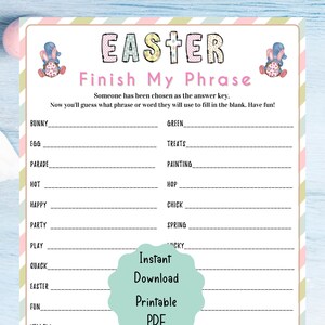 Easter Finish My Phrase Game | Easter Printable Game for Kids, Teens ...