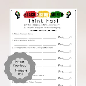 Black History Month Think Fast Game, Fun Educational Game, Black ...