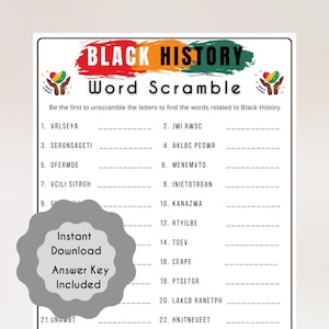 Black History Word Scramble Game: Educational Kids Quiz (printable PDF ...