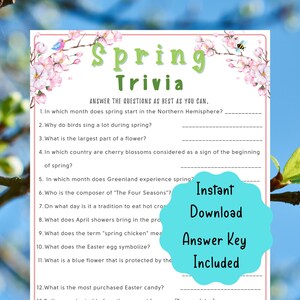 Spring Trivia Printable Game | Fun Spring Fact Trivia Party Game ...