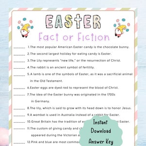 Easter Fact or Fiction Game Easter Printable Game for Kids, Teens ...