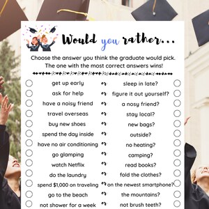 2023 Graduation Party Game Would You Rather Party Game Graduation Party ...