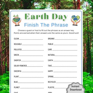 Earth Day Finish the Phrase Game Fun Earth Day Printable Game for Kids ...