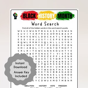 Black History Word Search Game: Educational Kids Activity (printable ...
