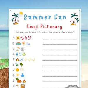 Summer Emoji Pictionary Game | Summer Fun Game | Summer Party Game ...